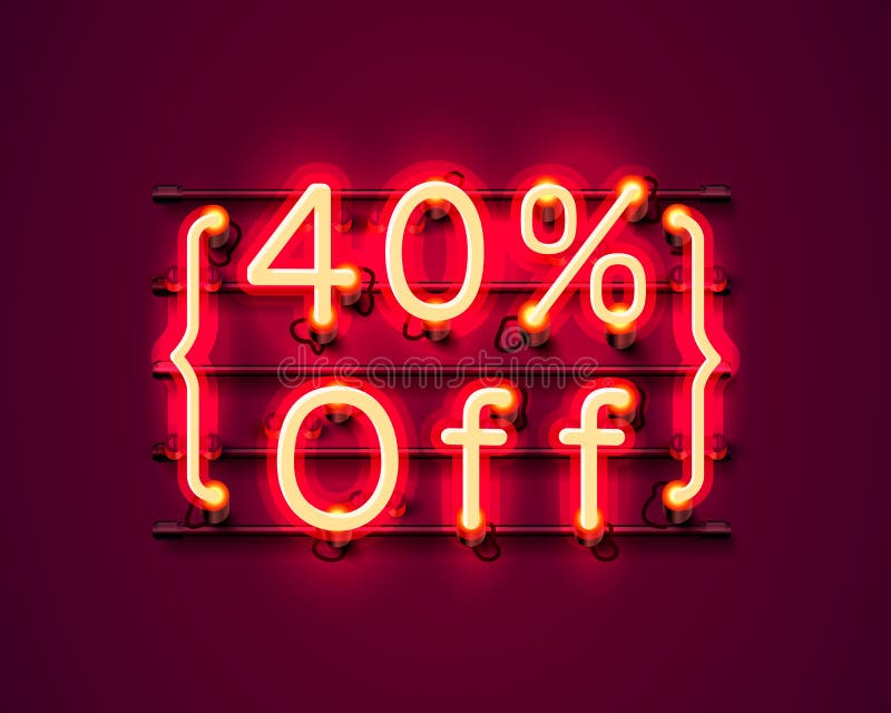 Neon Frame 40 Off Text Banner. Night Sign Board Stock Vector ...