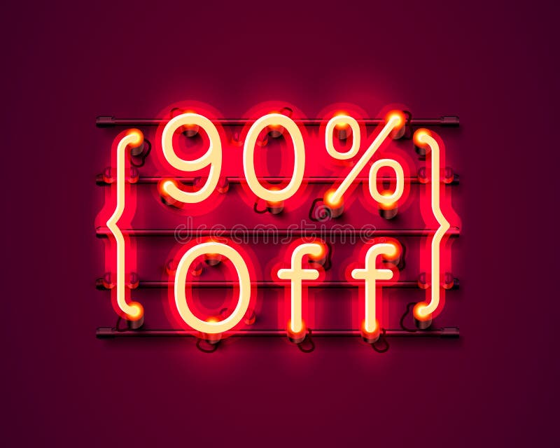 Neon Frame 90 Off Text Banner. Night Sign Board Stock Vector ...