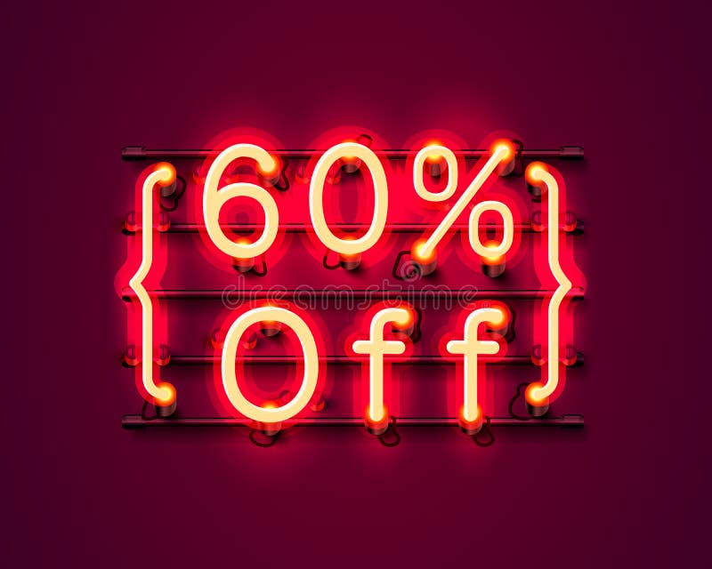 Neon Frame 60 Off Text Banner. Night Sign Board Stock Vector ...