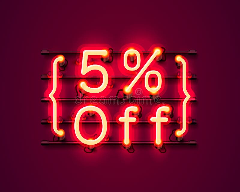 Neon Frame 5 Off Text Banner. Night Sign Board Stock Vector ...