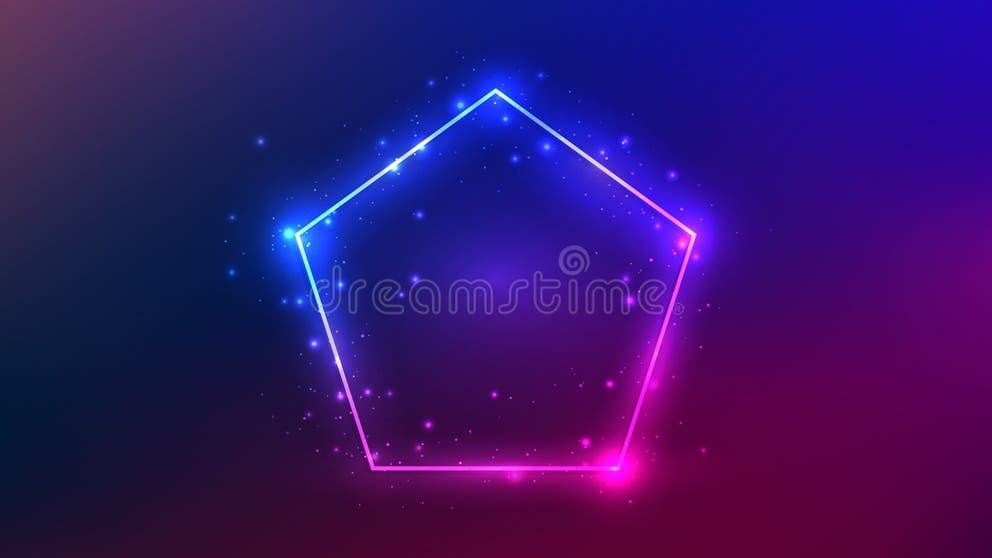 Neon Frame in Pentagon Form with Shining Effects and Sparkles Stock ...