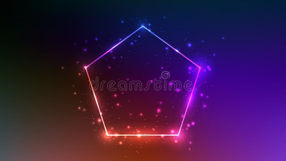 Neon Frame in Pentagon Form with Shining Effects and Sparkles Stock ...