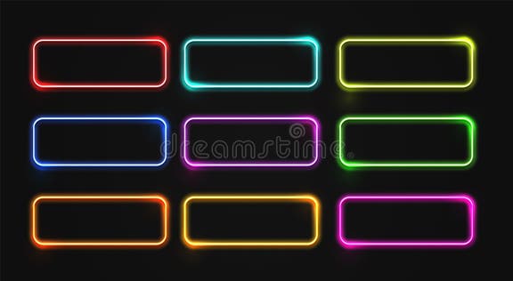 Neon Frame Rectangle Set. Glowing Colorful Rectangular Border ...