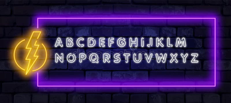 Big Neon Set of Lightning Bolt. Glowing Electric Flash Sign ...