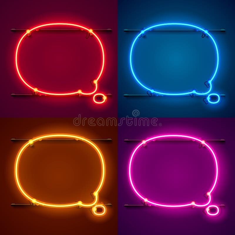 Neon Frame Sign in the Shape of a Chat. Stock Vector - Illustration of ...