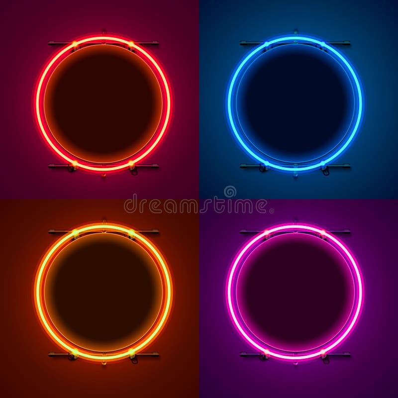 Neon Frame Sign in the Shape of a Circle. Set Color Stock Vector ...