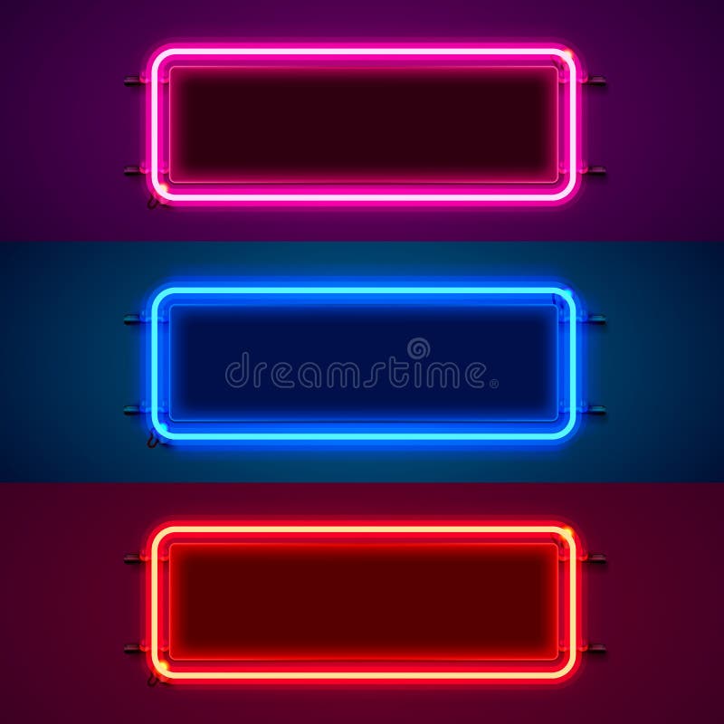 Neon Frame Sign in the Shape of a Square. Set Color Stock Illustration ...