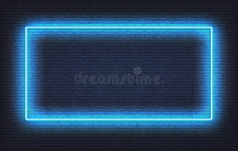 Neon Frame Sign Template. Realistic Blue Signboard Glowing Design Stock ...