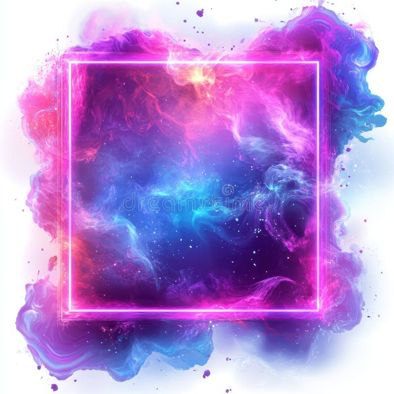 Neon Frame in Vibrant Purple and Blue Cosmic Cloud Art, Background ...
