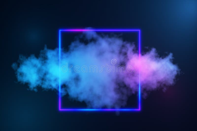 Neon Frames on Cloud Background. Clouds Glowing Blue and Pink. Abstract ...