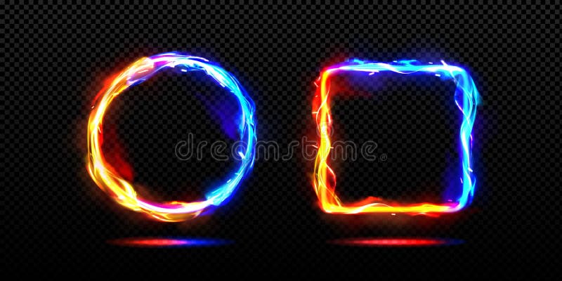 Neon Frames with Fire and Ice Energy Effect Stock Vector - Illustration ...