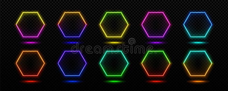 Neon Frames, Light Banners Hexagon Shape Stock Vector - Illustration of ...