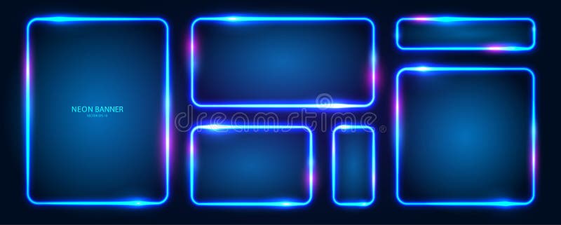 Neon Frames with Rounded Edges with Glow Effects, Highlights on a Dark ...