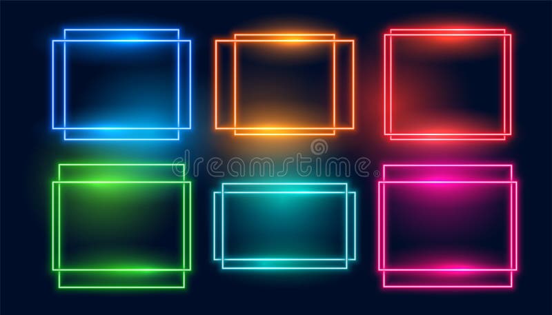 Neon Frames Set of Six in Square and Rectangle Style Stock Vector ...