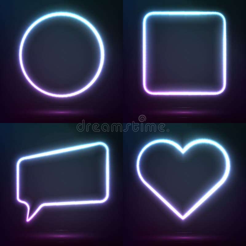 Neon Frames. Vector Neon Lights. Set of Realistic Frames Stock Vector ...