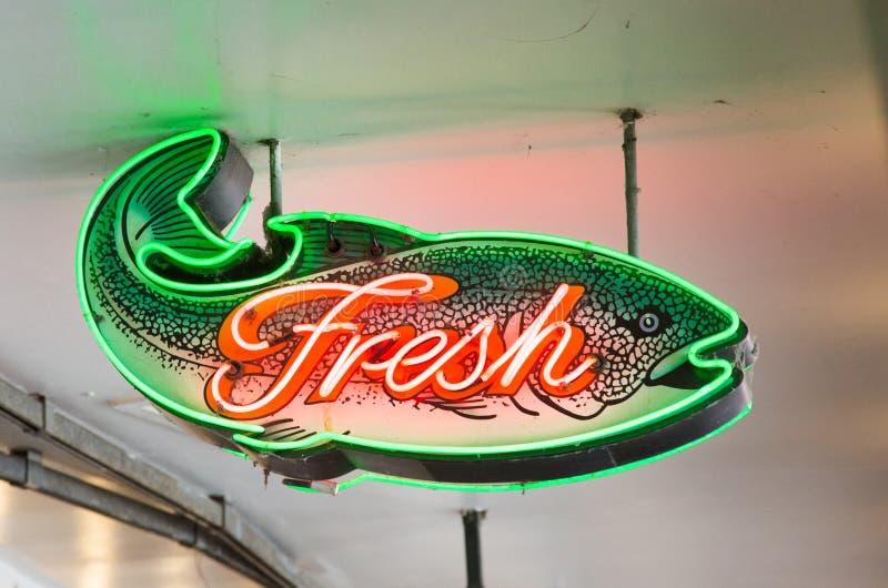 Fresh Fish Neon Sign stock image. Image of fish, light - 8898197