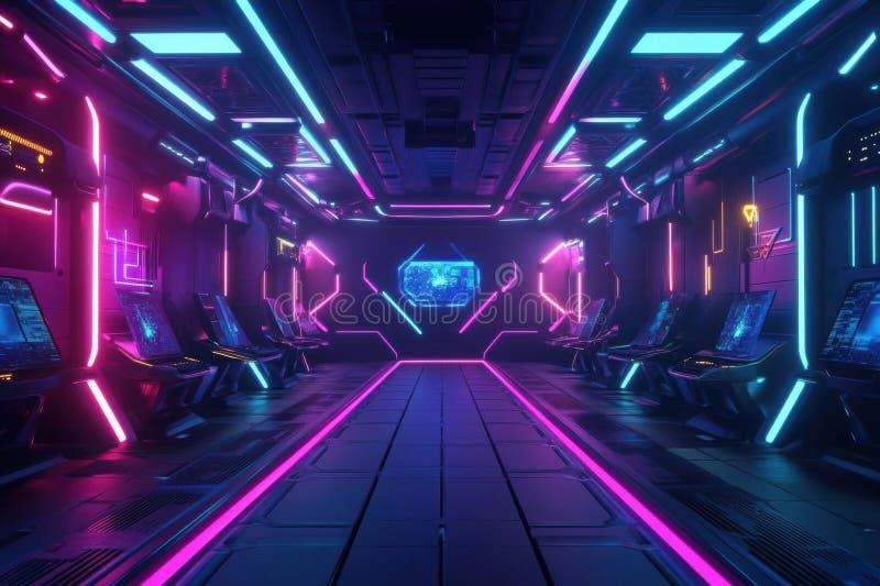 Neon Futuristic Corridor, a Glimpse into a Sci-Fi World Stock Photo ...