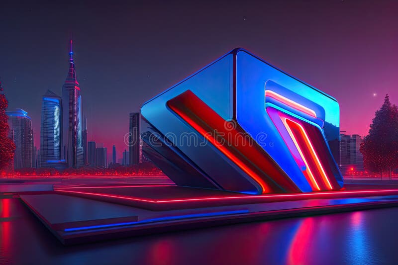 Neon Futuristic Cube Generative AI Stock Illustration - Illustration of ...