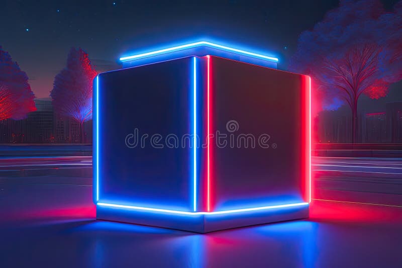 Neon Futuristic Cube Generative AI Stock Illustration - Illustration of ...