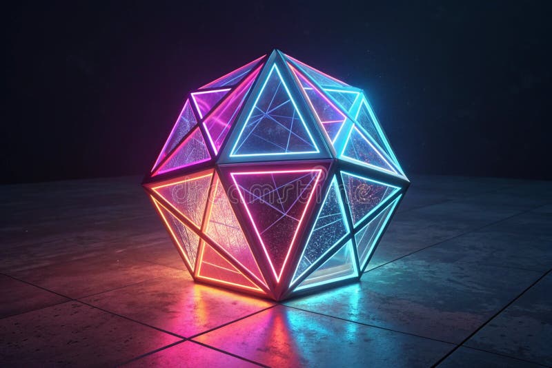 Neon Futuristic Geometric Object - Generated by Ai Stock Illustration ...