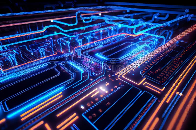 Neon Futuristic Motherboard. Generative AI Stock Illustration ...