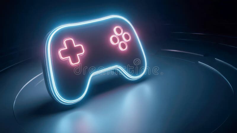 Neon Game Controller Icon in Futuristic 3D, Glowing Gamepad Symbol with ...
