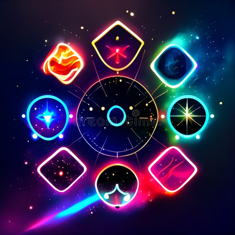 Neon Game User Interface. Vector Illustration in Neon Style with Stars ...