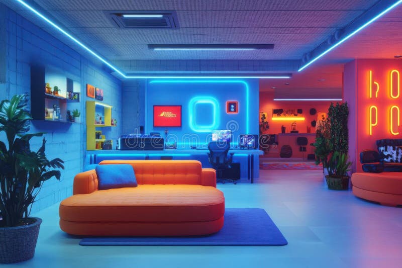 Neon Gamer Room Interior Design Stock Photo - Image of dynamic ...