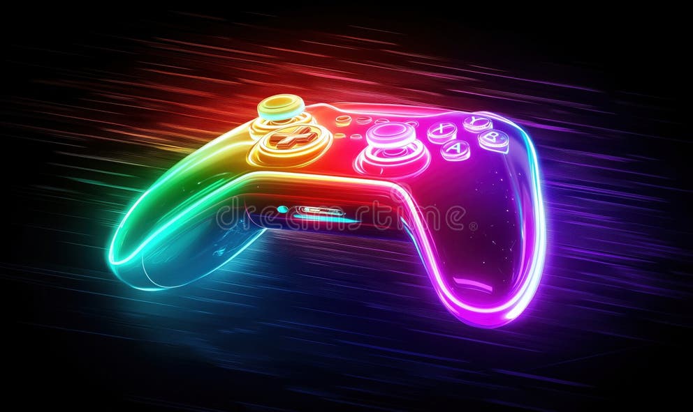 Neon Gaming Controller, Vibrant Colors, Glowing Design, Sleek Modern ...