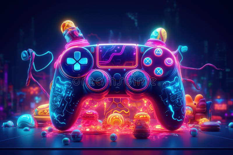 Neon Gaming Joystick by Generative AI Stock Illustration - Illustration ...