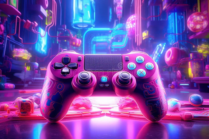 Neon Gaming Joystick by Generative AI Stock Illustration - Illustration ...