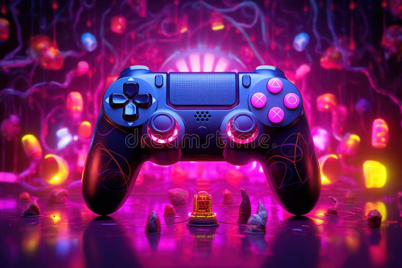 Neon Gaming Joystick by Generative AI Stock Illustration - Illustration ...