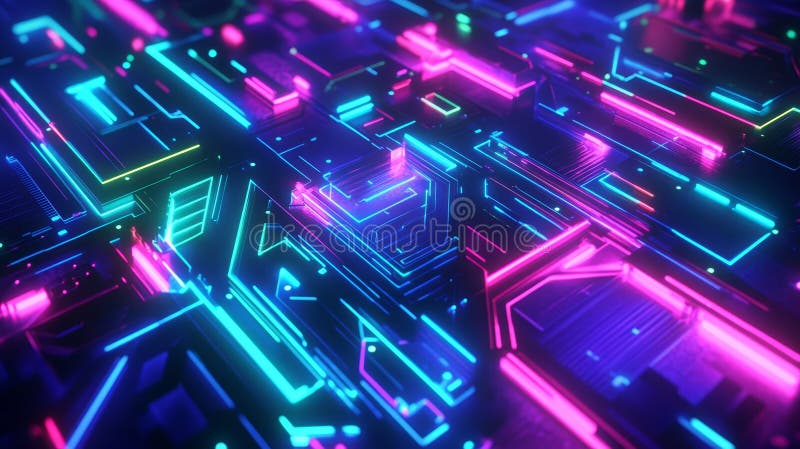 Neon Gaming Wallpaper with Sharp Angular Shapes and Glowing Circuit ...