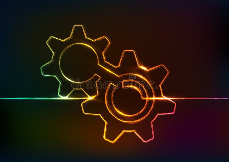 Neon Gears.Rotating Mechanism of Round Parts . Vector Illustration ...