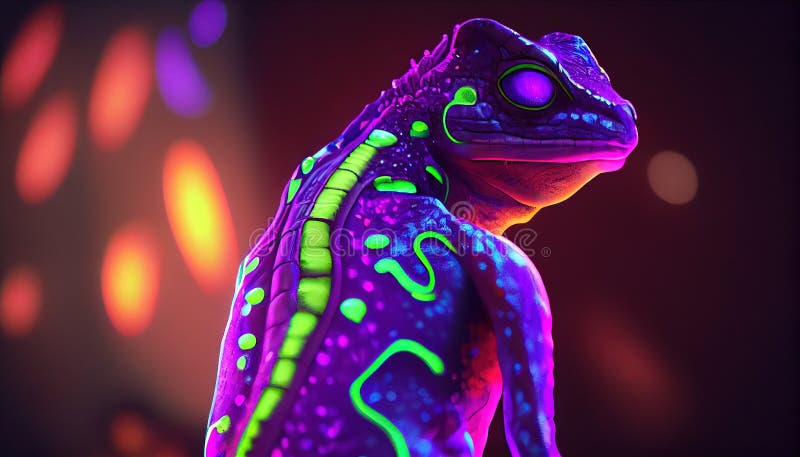 Neon Gecko, Digital Art Illustration, Generative AI Stock Illustration ...