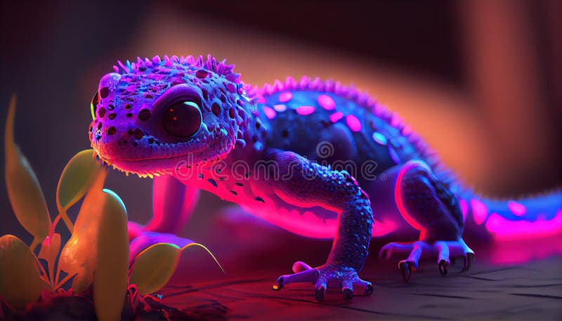 Neon Gecko, Digital Art Illustration, Generative AI Stock Illustration ...