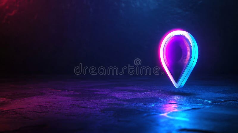 Neon Geolocation Marker on Dark Textured Floor, Futuristic Technology ...