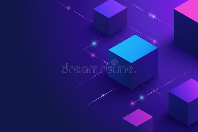 Neon Geometric Cubes on Digital Grid Background Stock Vector ...