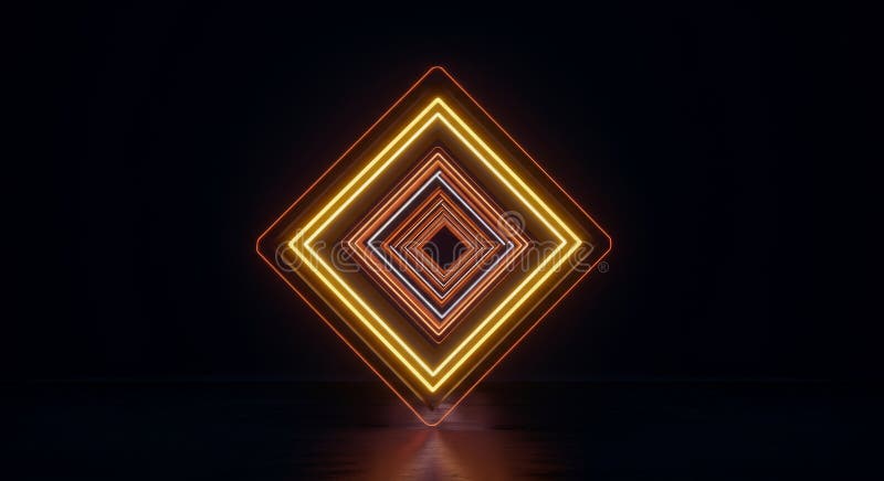 Neon Geometric Diamond-shaped Light Installation with Reflective ...