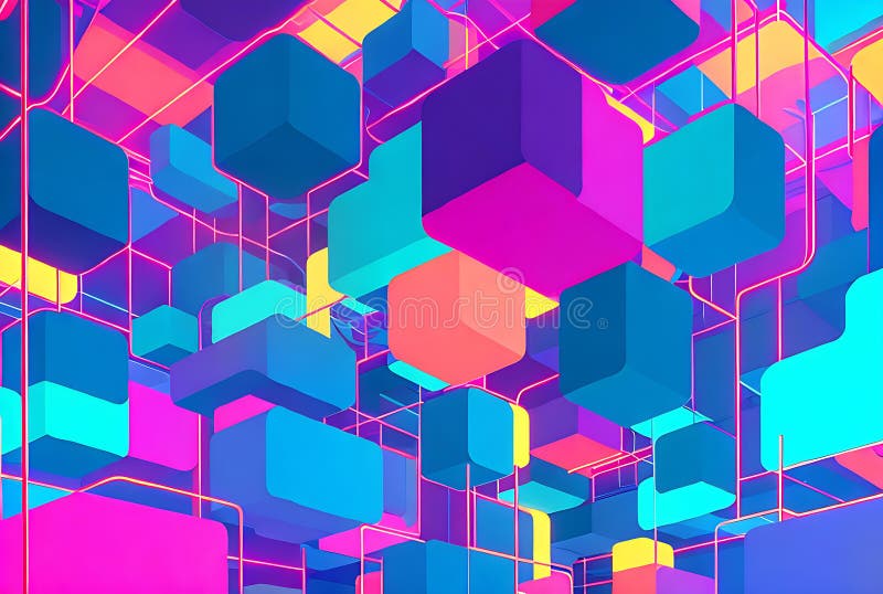 Neon Geometric Panels with Kodachrome Colors. Stock Illustration ...