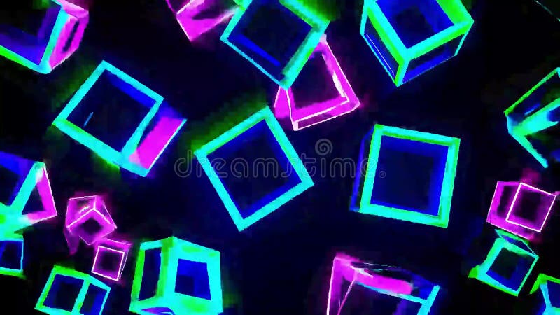 Neon Geometric Pattern with Rotating Spheres and Cubes Stock Video ...