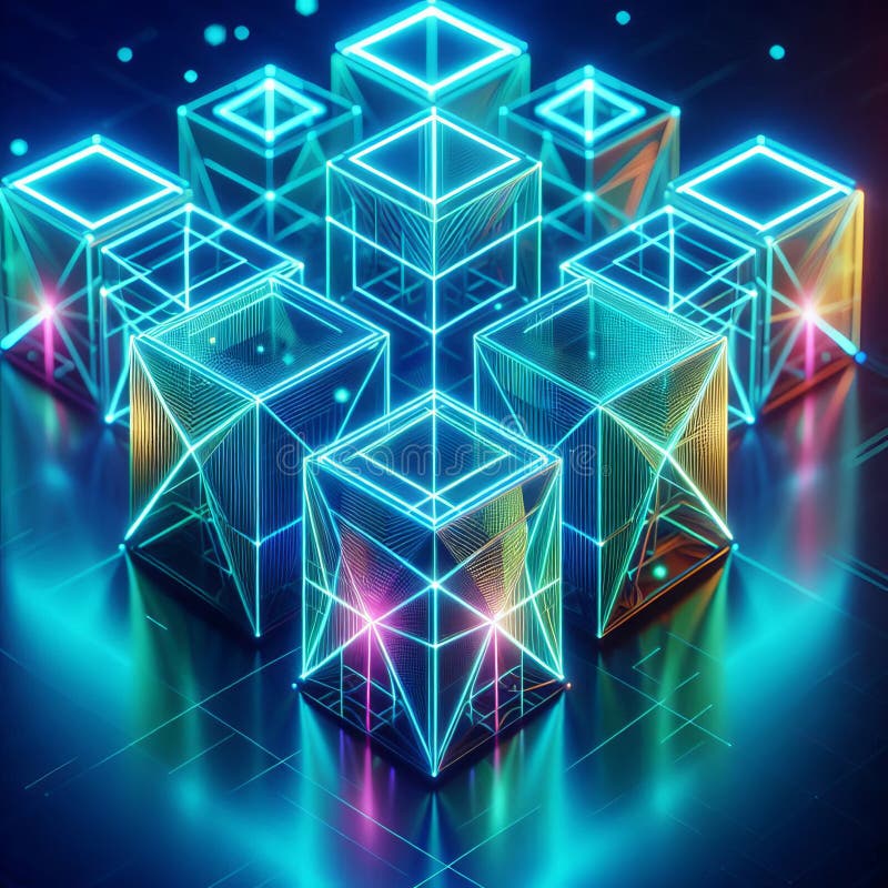 Neon Geometric Prism Prisms with Geometric Patterns Glowing in Stock ...