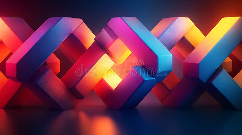 Neon Geometric Shapes Interconnect, Glowing in Dark Studio Stock ...