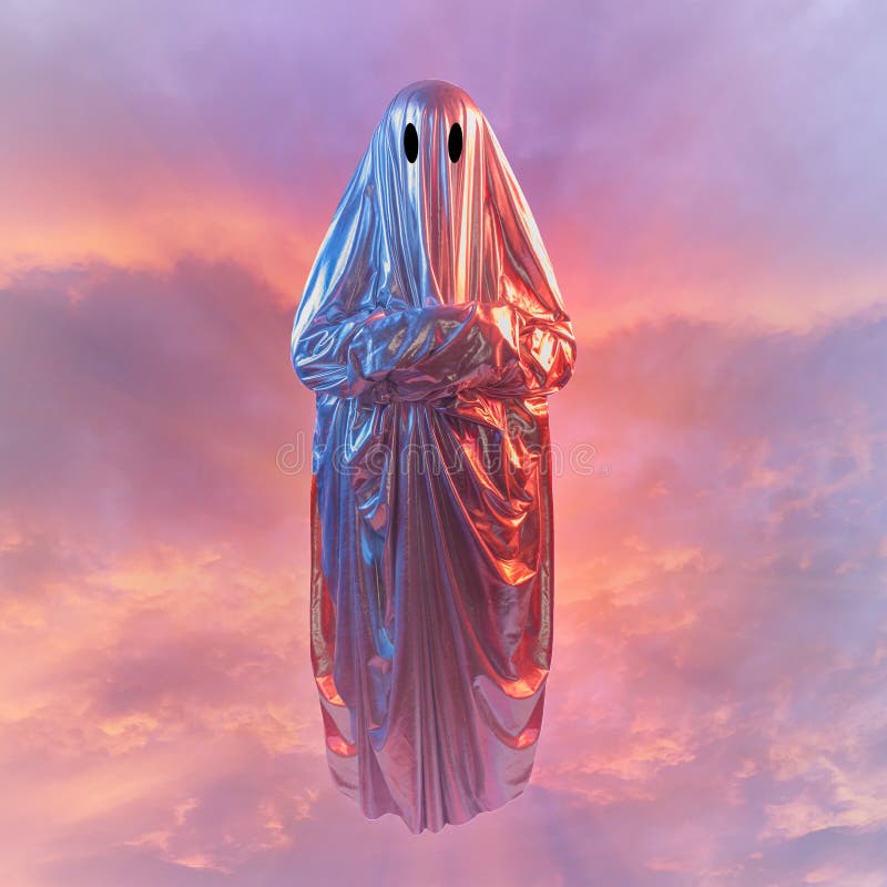 Neon Ghost in the Form of a Mummy Against a Dramatic Sky Stock Photo ...