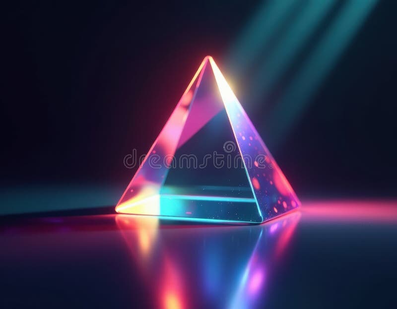 Neon Glass Pyramid, Futuristic Geometry, Abstract 3D Render Stock ...