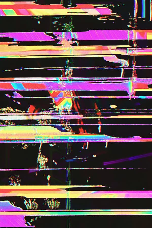 A Neon Glitch Effect with Horizontal Interference Patterns on Black ...