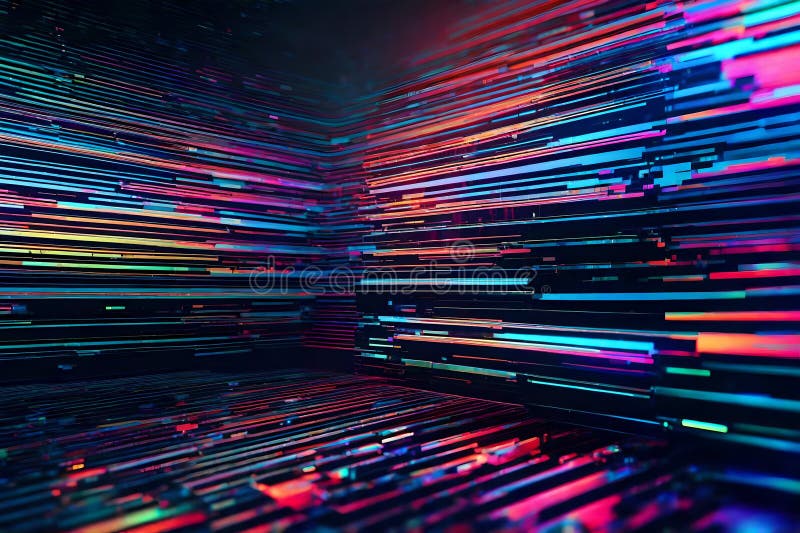 Neon Glitchscape: High-speed Abstract Background with Glitch Art Stock ...