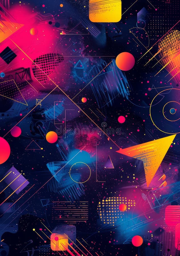 Neon Glitter Background of Abstract Shapes and Patterns. Stock Image ...