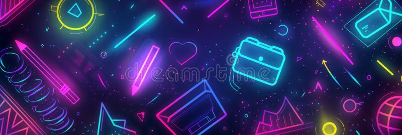 Neon Glitter Background of Abstract Shapes and Patterns. Stock ...