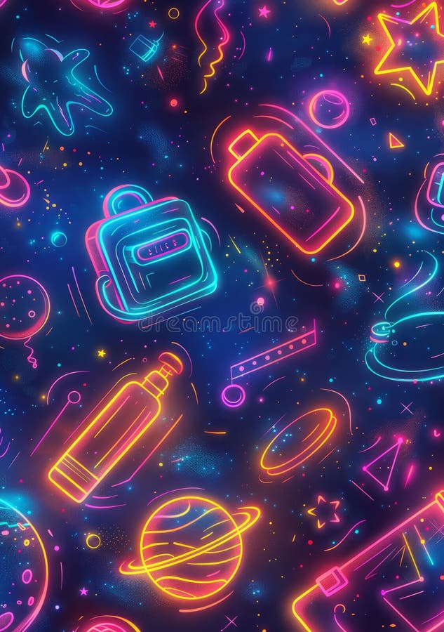 Neon Glitter Background of Abstract Shapes and Patterns. Stock Image ...